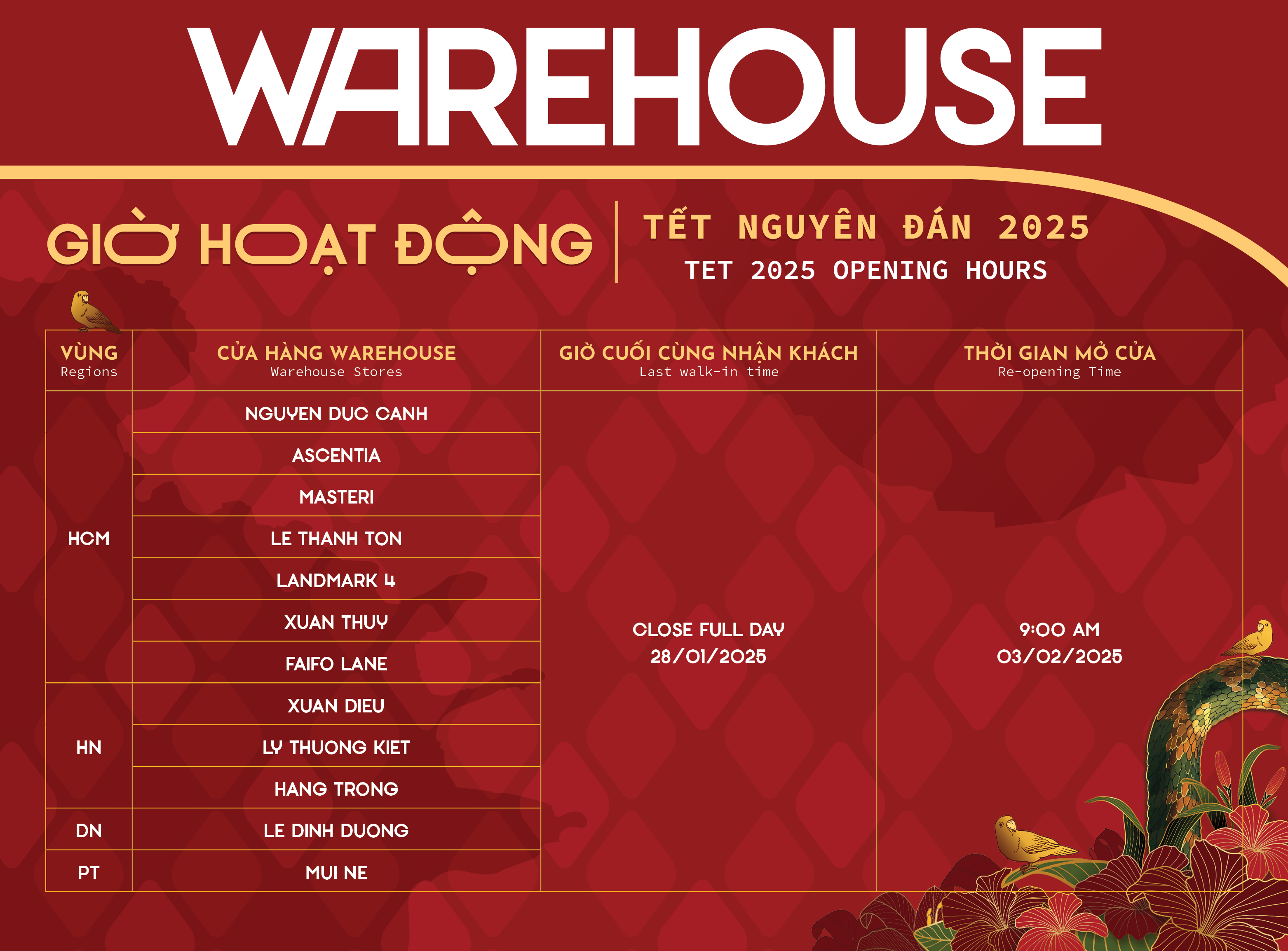 Red Warehouse's 2025 Lunar New Year Working Hours